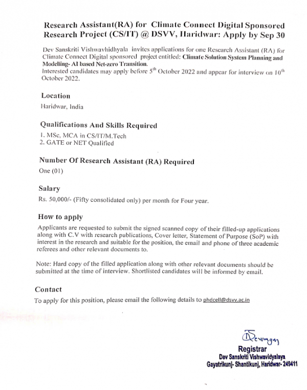 Research Assistant (RA) | DSVV